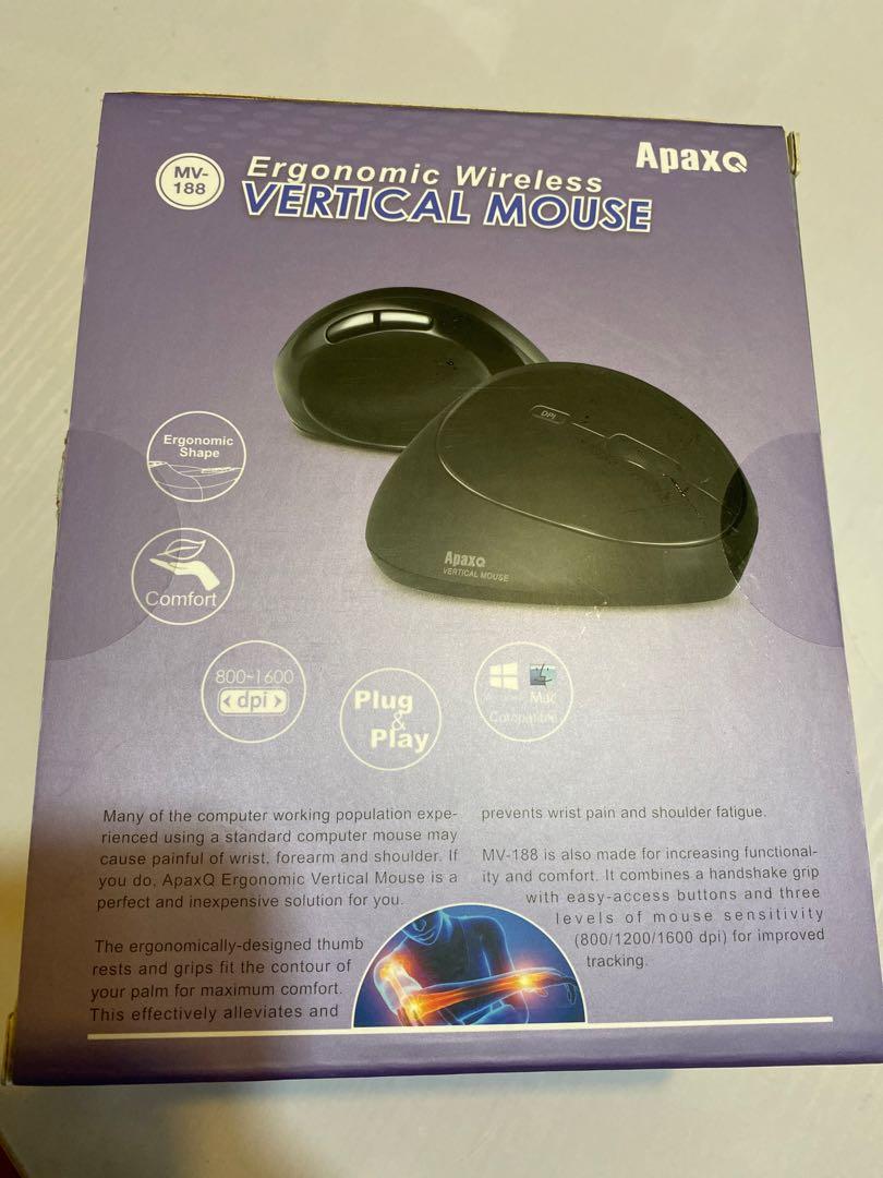Apaxq MV188 Ergonomic Wireless Vertical Mouse 人體工學設計滑鼠, 電腦＆科技, 電腦周邊及配件 ...