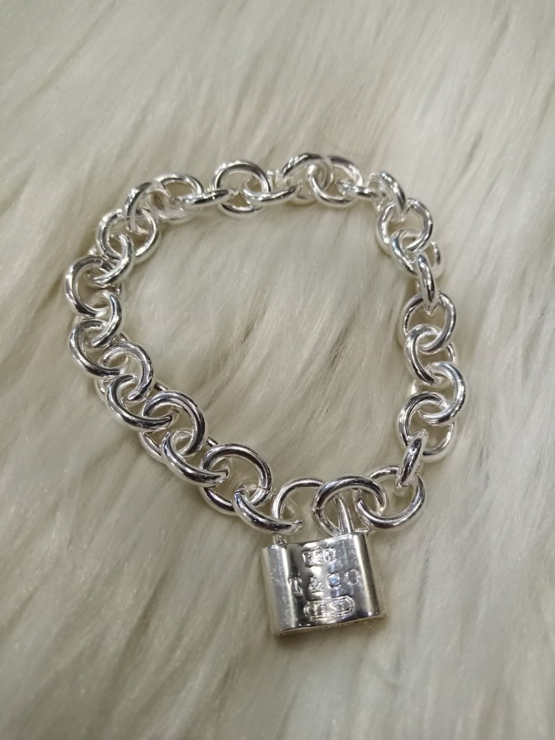 Authentic Tiffany & Co.Silver Bracelet with Automatic Lock Charm, Women's Fashion, Jewelry ...