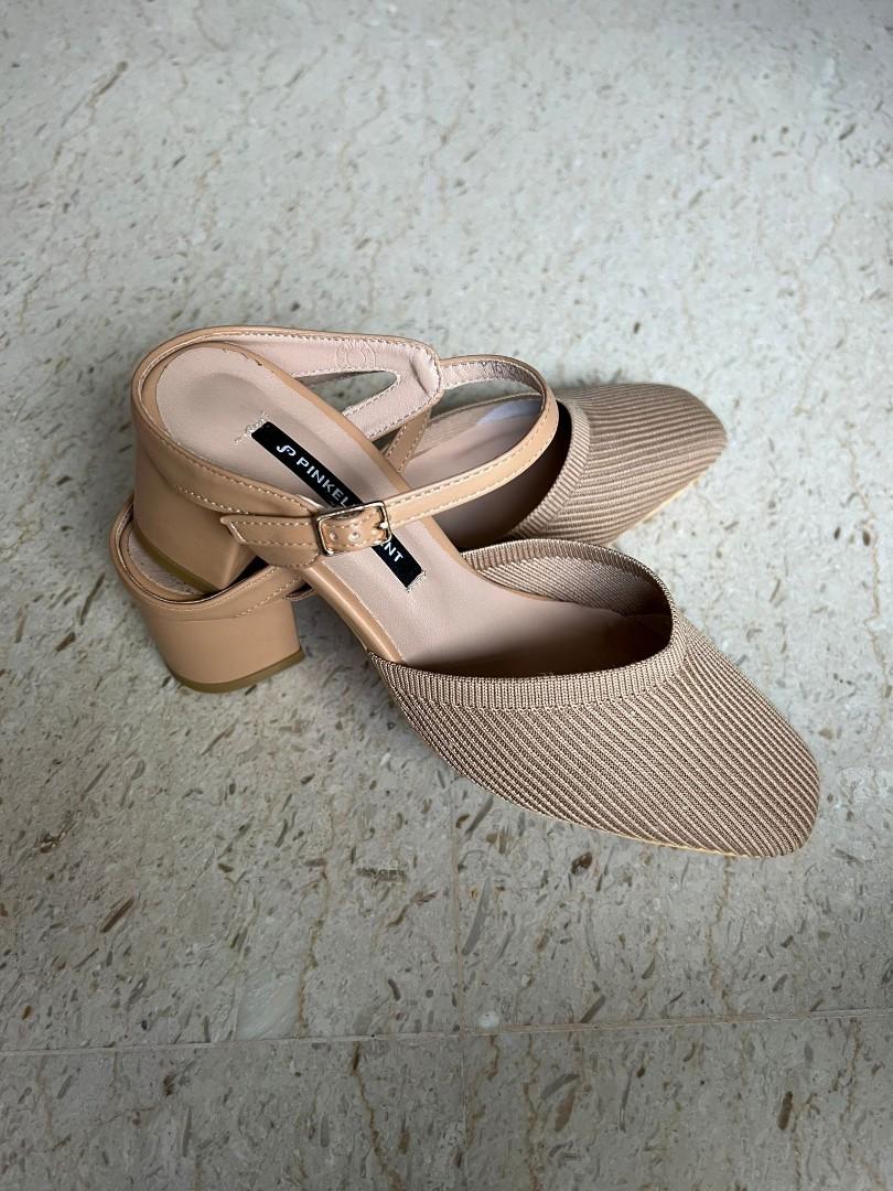 Brand new nude knit block heel, Women's Fashion, Footwear, Heels on ...