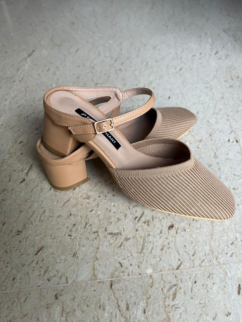 Brand new nude knit block heel, Women's Fashion, Footwear, Heels on ...