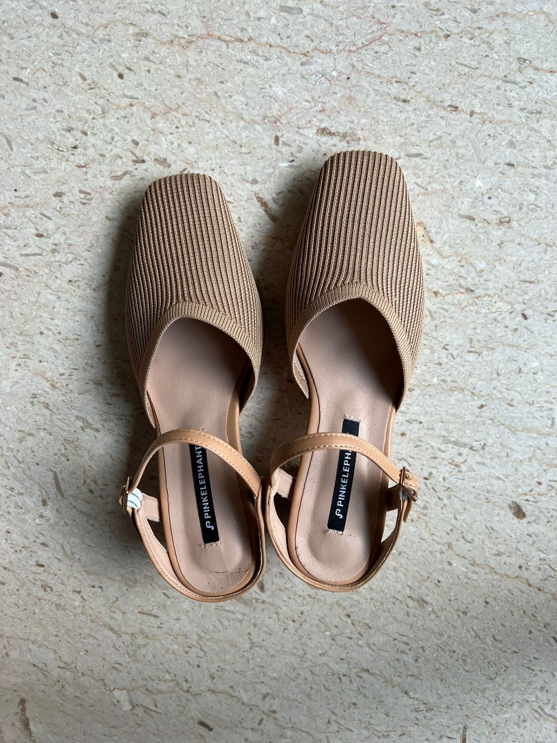 Brand new nude knit block heel, Women's Fashion, Footwear, Heels on ...