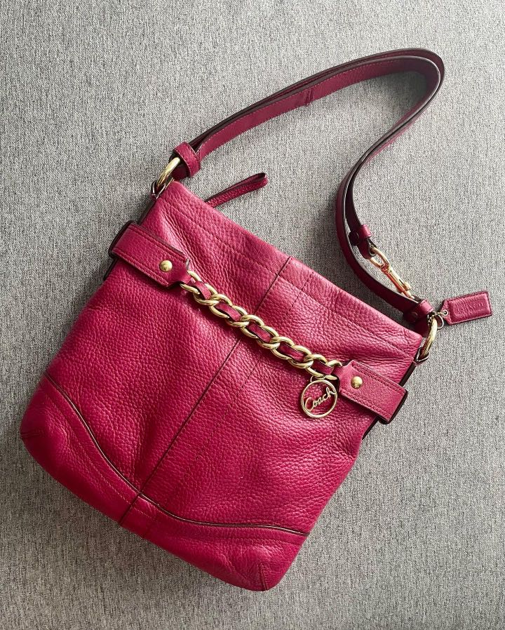 Coach raspberry pink burgundy wine leather crossbody, Luxury, Bags ...