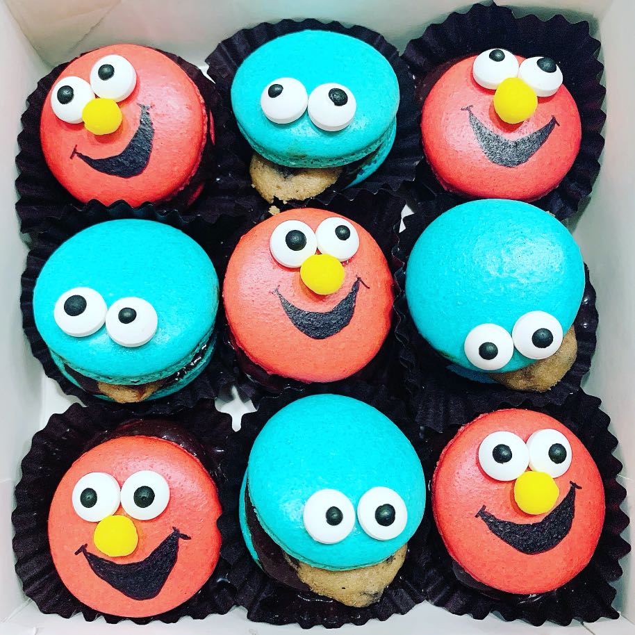 Elmo & Cookie Monster Macarons, Food & Drinks, Homemade Bakes on Carousell