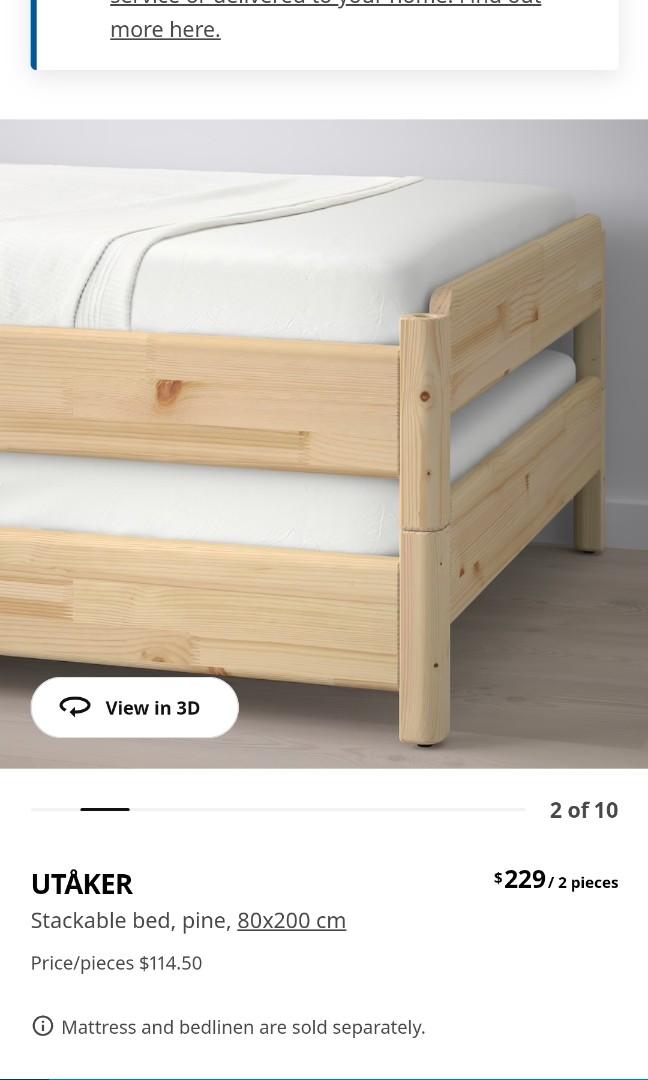 Ikea Stackable Single Bed, Furniture & Home Living, Furniture, Bed ...