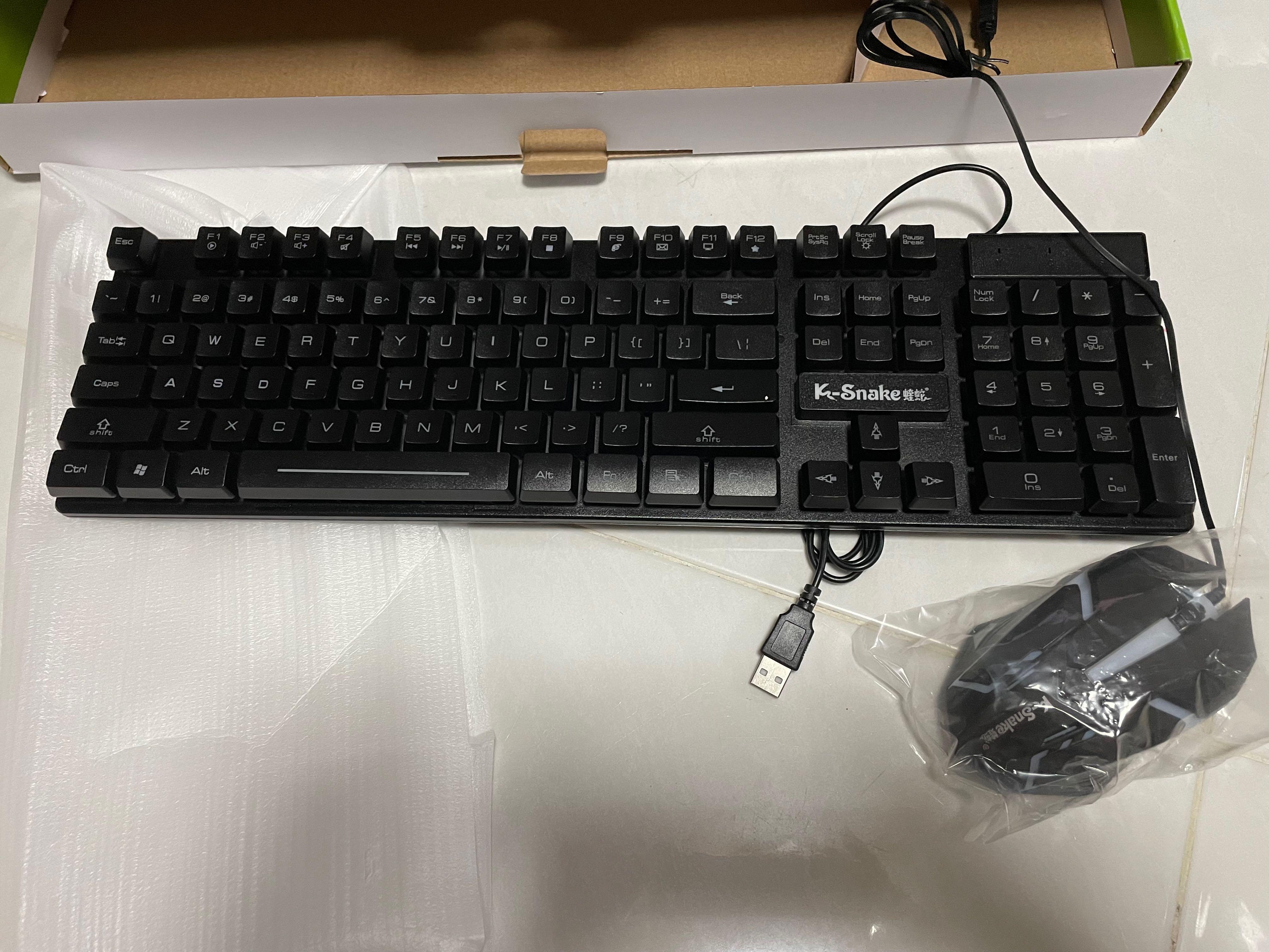 K-snake Mechanical feel LED gaming keyboard and mouse set, Computers ...