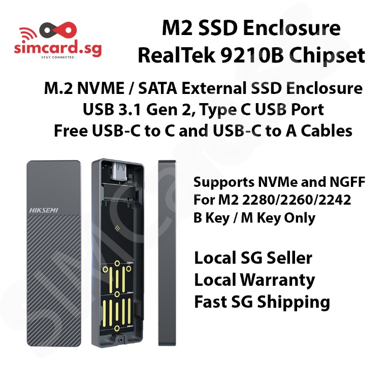 M2 External NVME SSD USB-C Enclosure - For NVME / NGFF M2 2280 2260 2242 SSD - RealTek 9210B ...