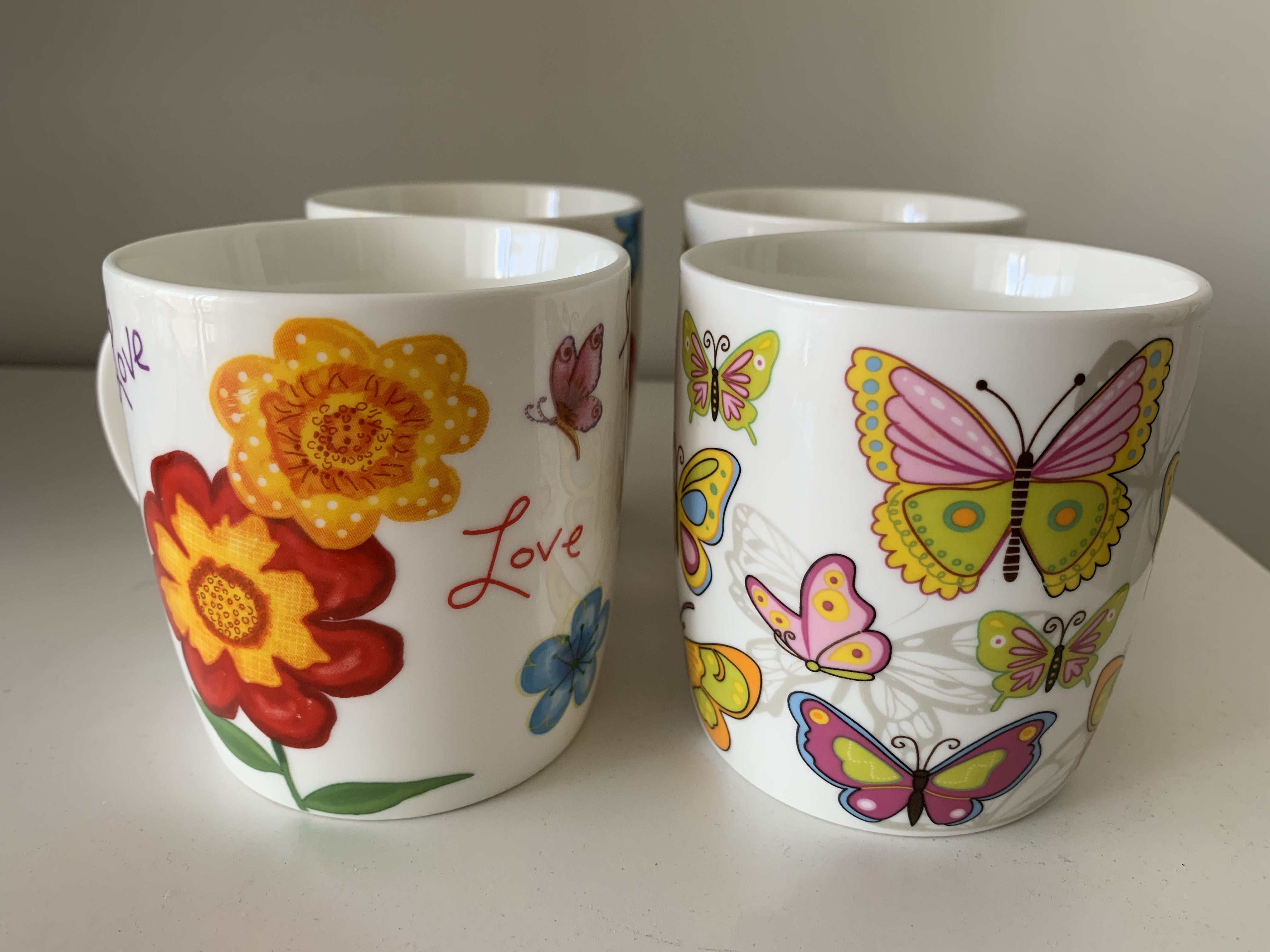 Mugs with beautiful butterflies and flowers patterns, Furniture & Home ...
