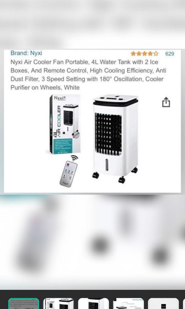 Nyxi Air Cooler Fan Portable, 4L Water Tank with 2 Ice Boxes, And ...