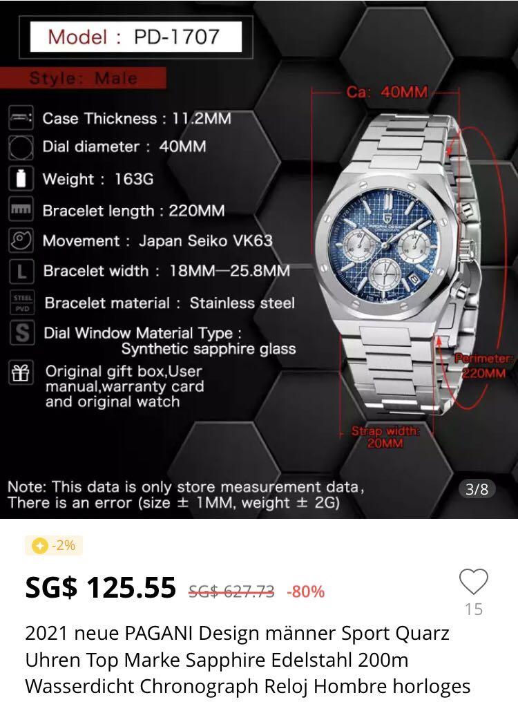 Pagani Design PD-1707 Chronograph Quartz Watch, Men's Fashion, Watches ...