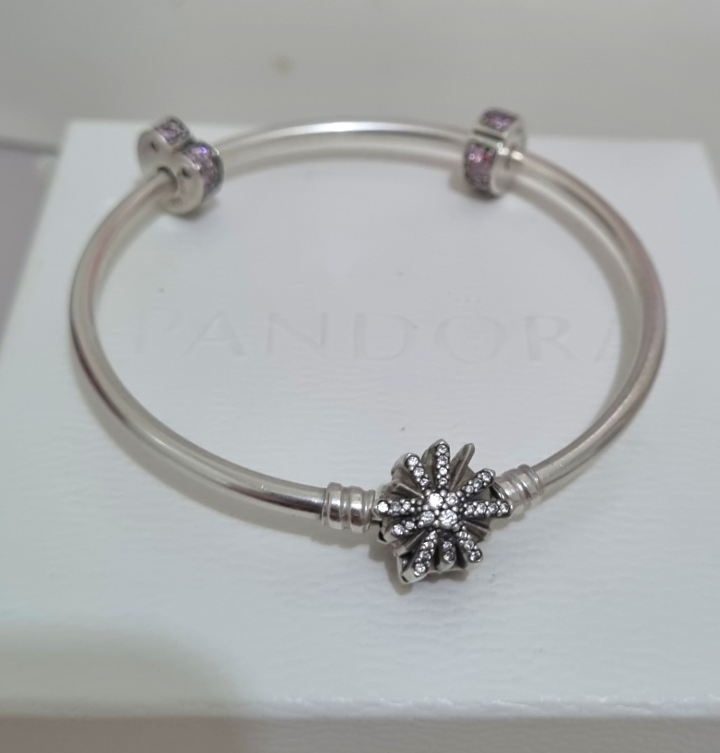Pandora Firework Bangle with Pink Pave Clips, Women's Fashion, Jewelry ...