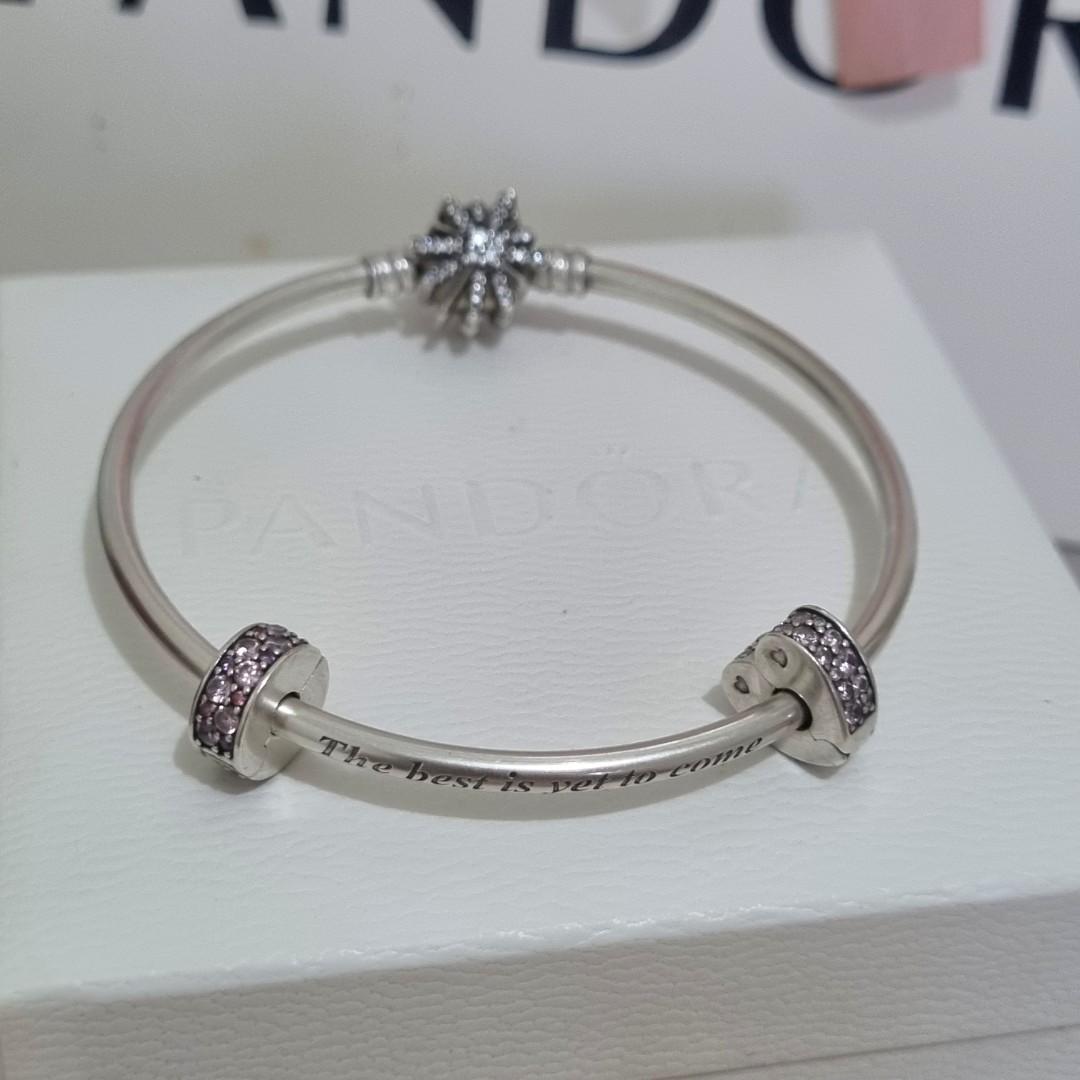 Pandora Firework Bangle with Pink Pave Clips, Women's Fashion, Jewelry ...