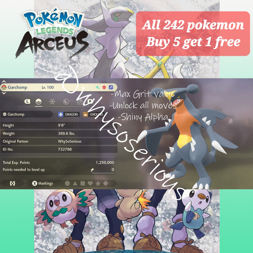 Pokemon Legends of Arceus, Shiny Alpha Garchomp, Max potential, Video ...