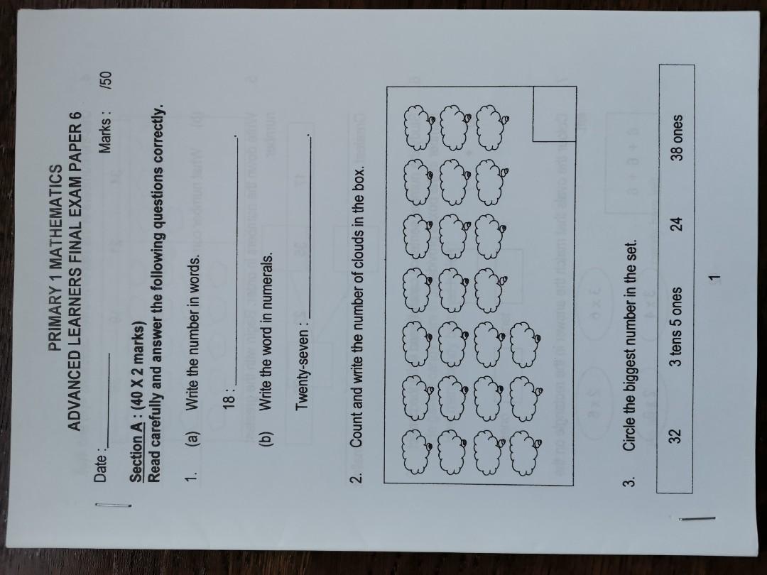 Primary 1 math test paper, Hobbies & Toys, Books & Magazines ...