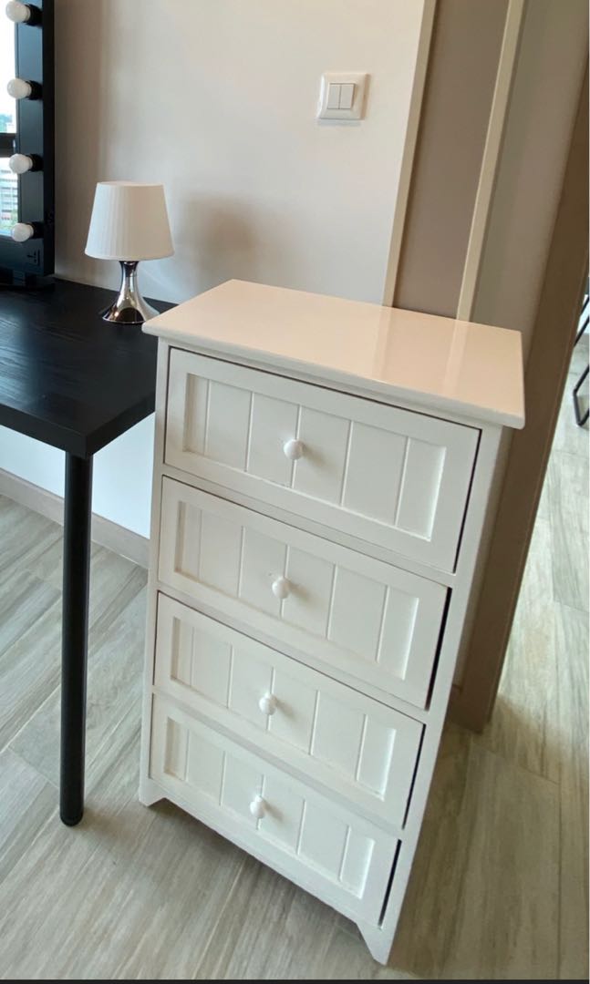 Wooden White Drawers (L 40cm * H 90cm * W 30cm), Furniture & Home ...