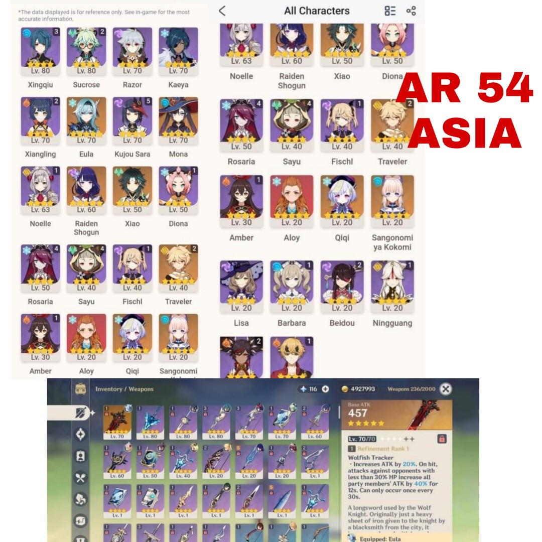 AR 54 ASIA SERVER GENSHIN ACCOUNT, Everything Else, Others on Carousell