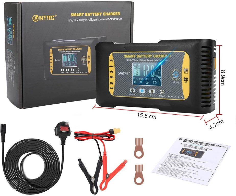 HTRC Car Battery Charger 12V/24V 10Amp 7 Stages Lithium Lead-Acid ...