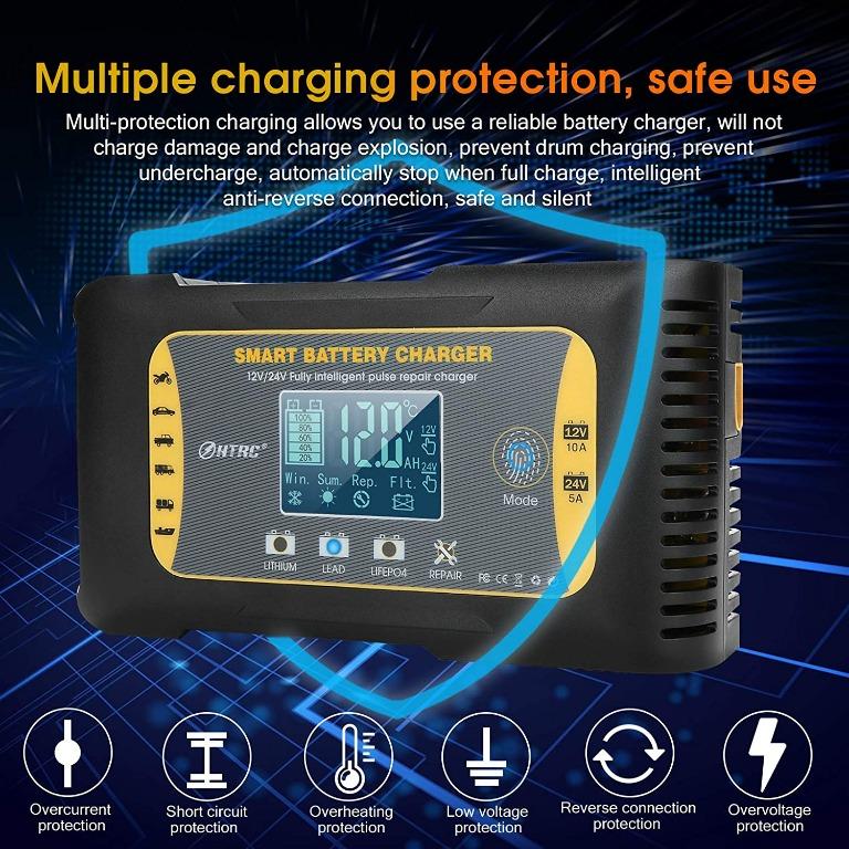 HTRC Car Battery Charger 12V/24V 10Amp 7 Stages Lithium Lead-Acid ...