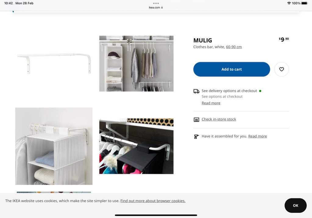 IKEA MULIG Clothes bar, white, Furniture & Home Living, Furniture ...