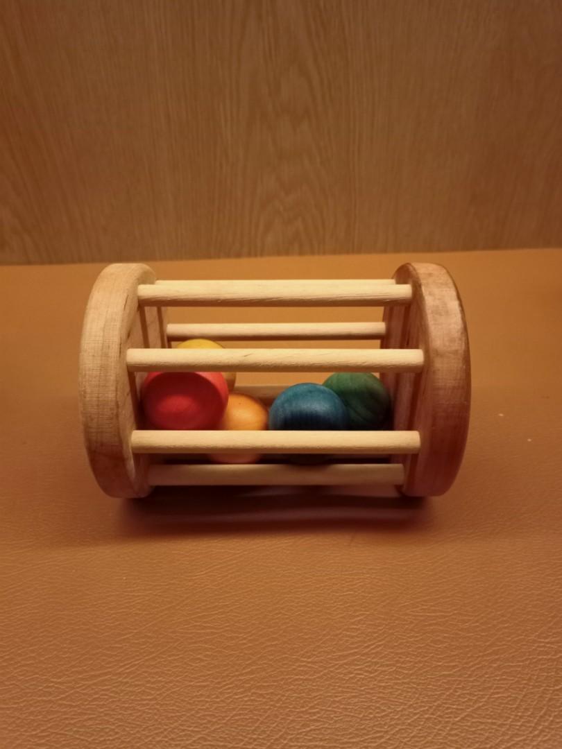 Montessori Ball Cylinder Rolling Drum - Wooden Rattle Rolling Toy ...