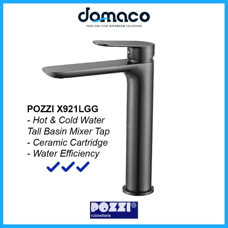 Pozzi X921LGG Gun Grey Tall Basin Mixer Tap, Furniture & Home Living ...