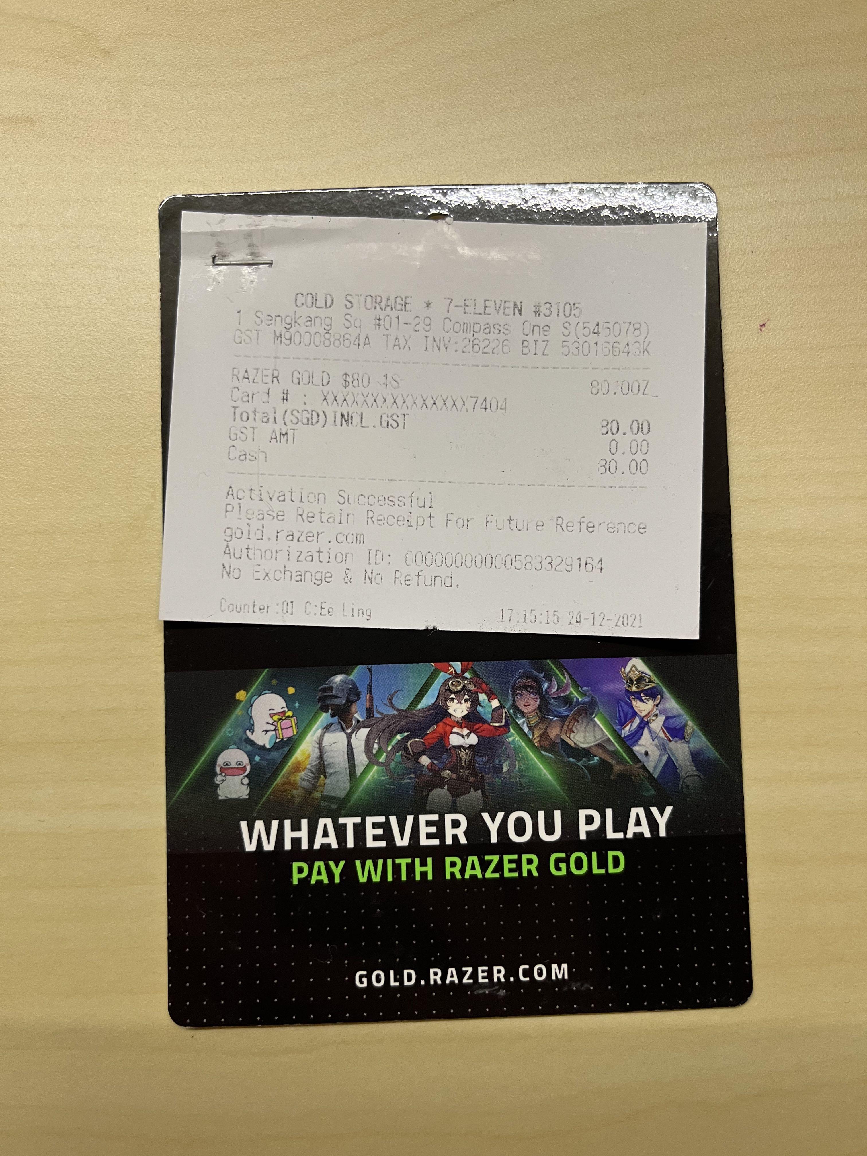 RazerGold Card, Video Gaming, Gaming Accessories, Game Gift Cards ...