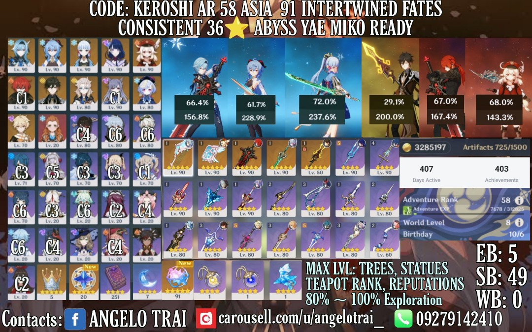 GENSHIN IMPACT AR 58 ASIA GANYU + SKYWARD HARP, EULA + WGS, AYAKA ...