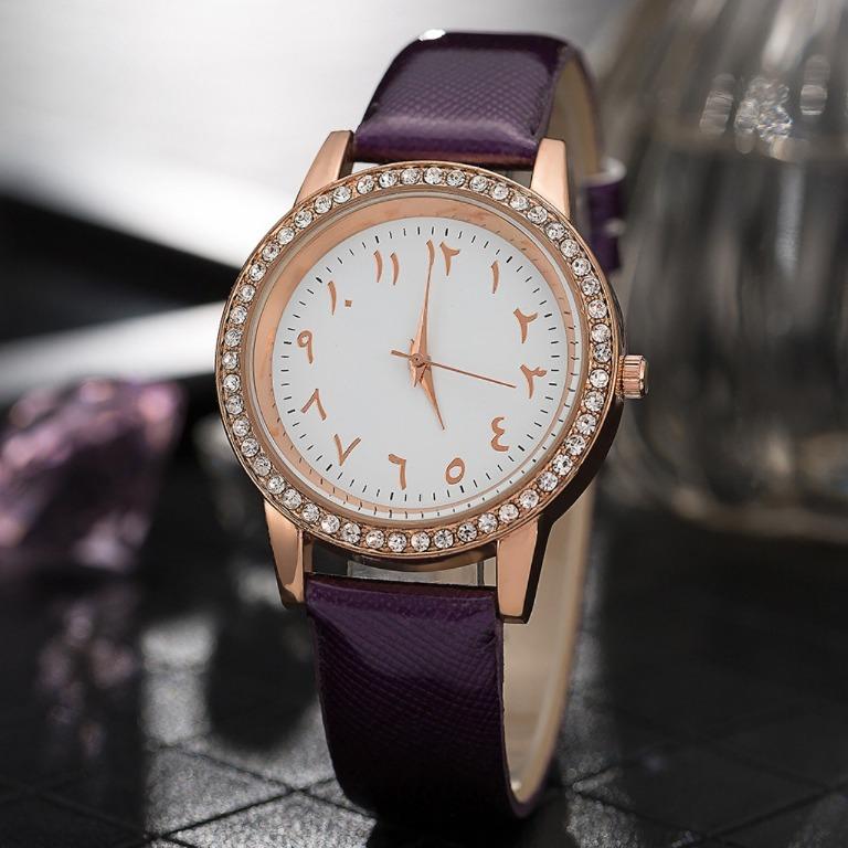 Arabic Watch- Water Resistant- Leather Stripe Elegant Design, Women's ...