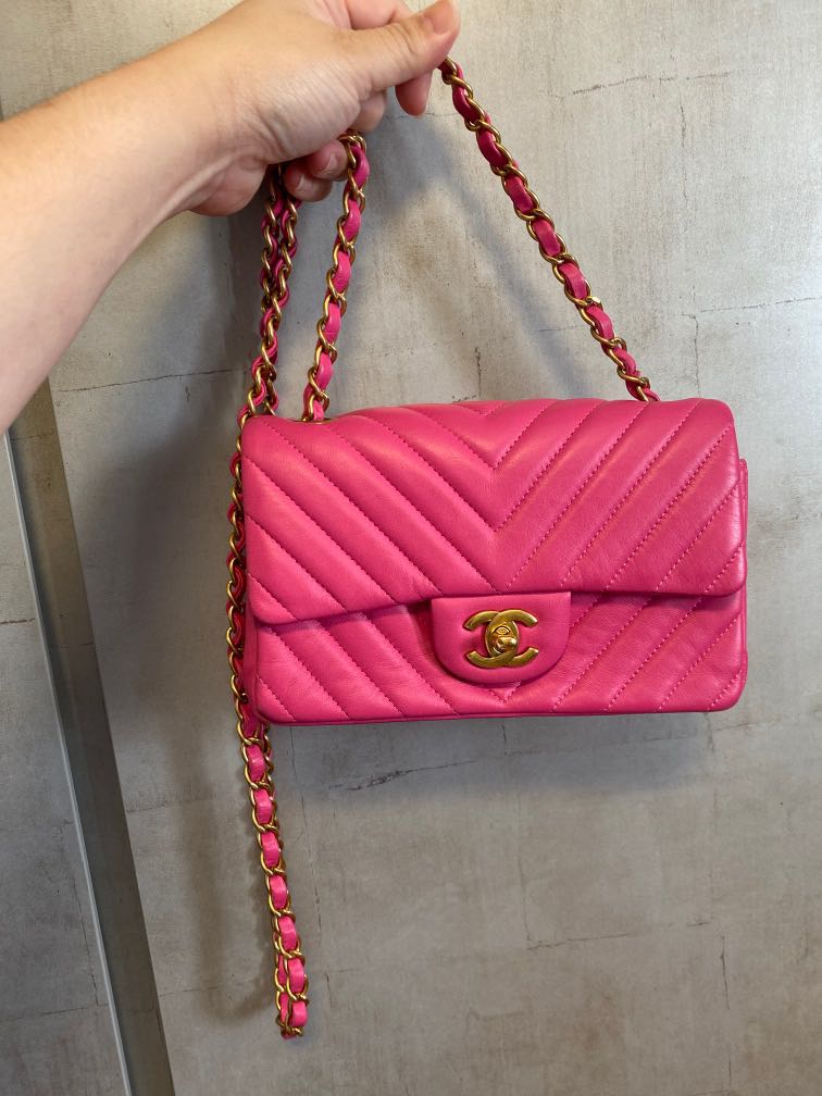 Chanel pink mini with gold chain, Women's Fashion, Bags & Wallets ...