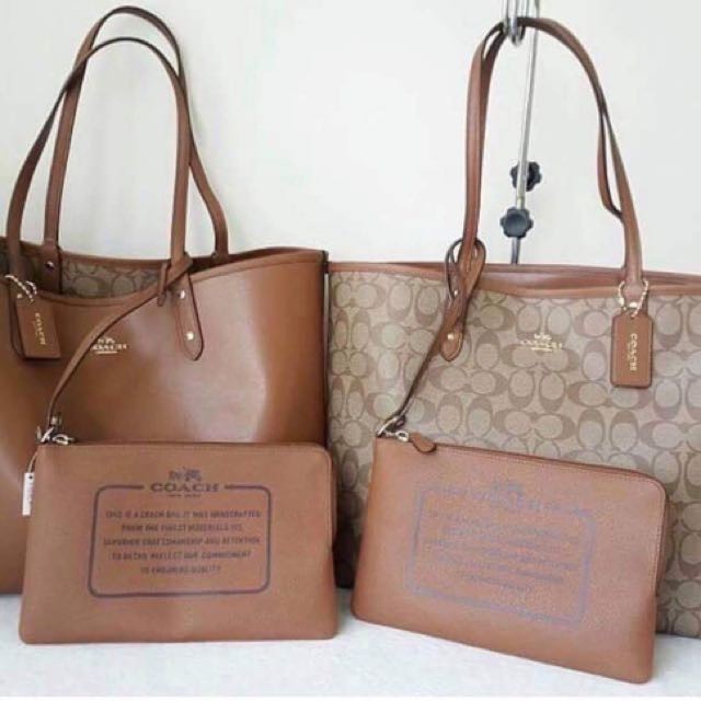 COACH CITY REVERSIBLE TOTE WITH POUCH, Women's Fashion, Bags & Wallets ...