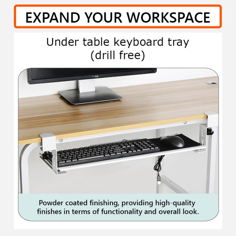 [iDS] Ergonomic Under Desk Keyboard Tray C-clamp Mount Slide-Out ...