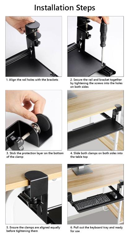 [iDS] Ergonomic Under Desk Keyboard Tray C-clamp Mount Slide-Out ...