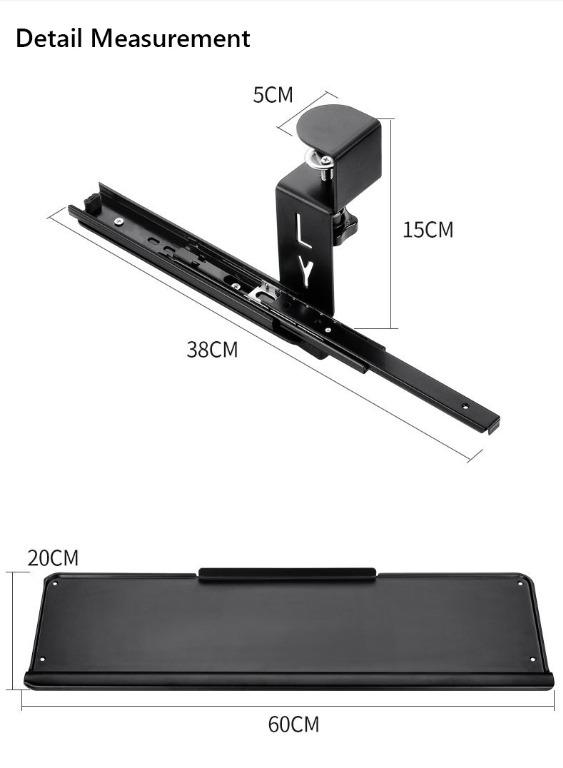 [iDS] Ergonomic Under Desk Keyboard Tray C-clamp Mount Slide-Out ...