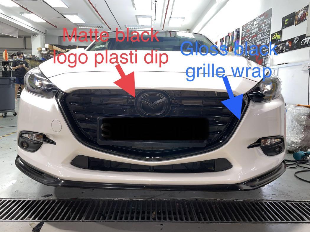 Mazda 3 car gloss black roof, handle, front grille, window trim wrap ...