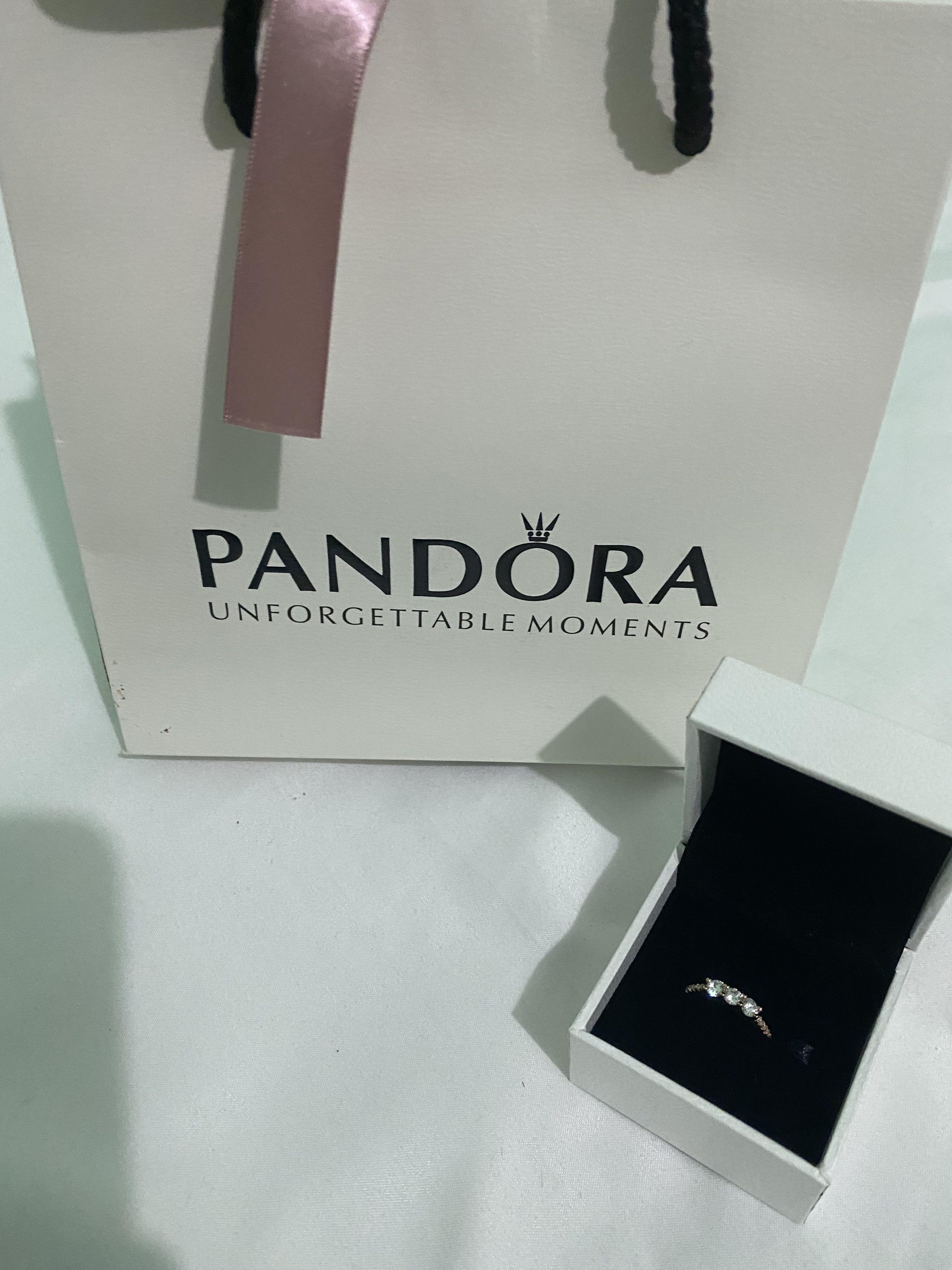 Pandora Clear Three Stone Ring, Women's Fashion, Jewelry & Organizers ...