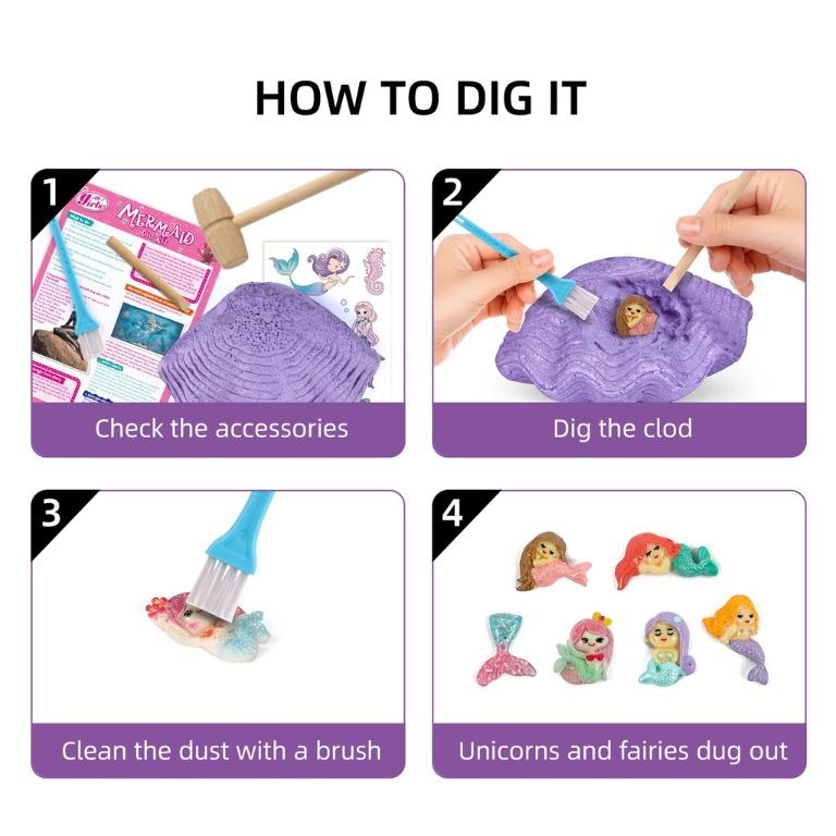 Unicorn Mermaid Dig Kit Toy with Mining Excavation Tool STEM Toy for ...