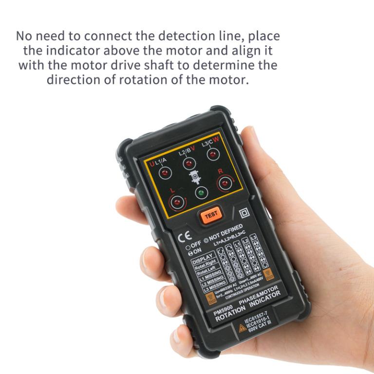 3-Phase Sequence Rotation Tester Digital Motor Rotation Indicator Meter ...