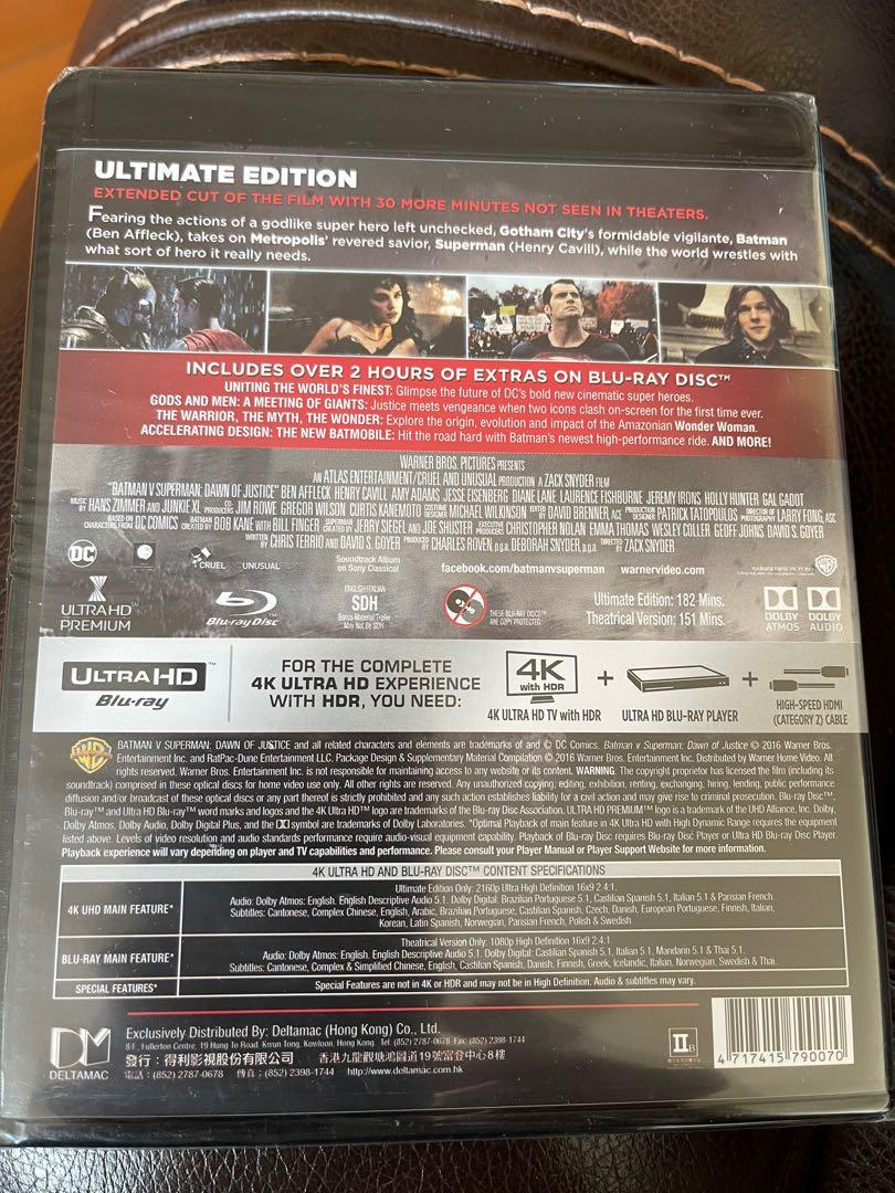 Batman v Superman: Dawn of Justice 蝙蝠俠對超人: 正義曙光 (2016) (4K Ultra-HD Blu-ray + Blu-ray) (雙碟限定版 ...