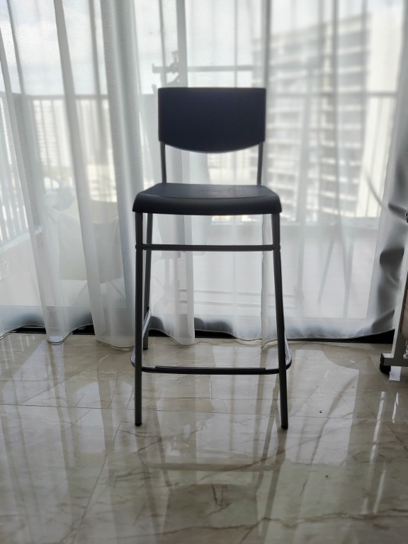 Ikea Stig Bar Stool with back rest Black, Furniture & Home Living ...