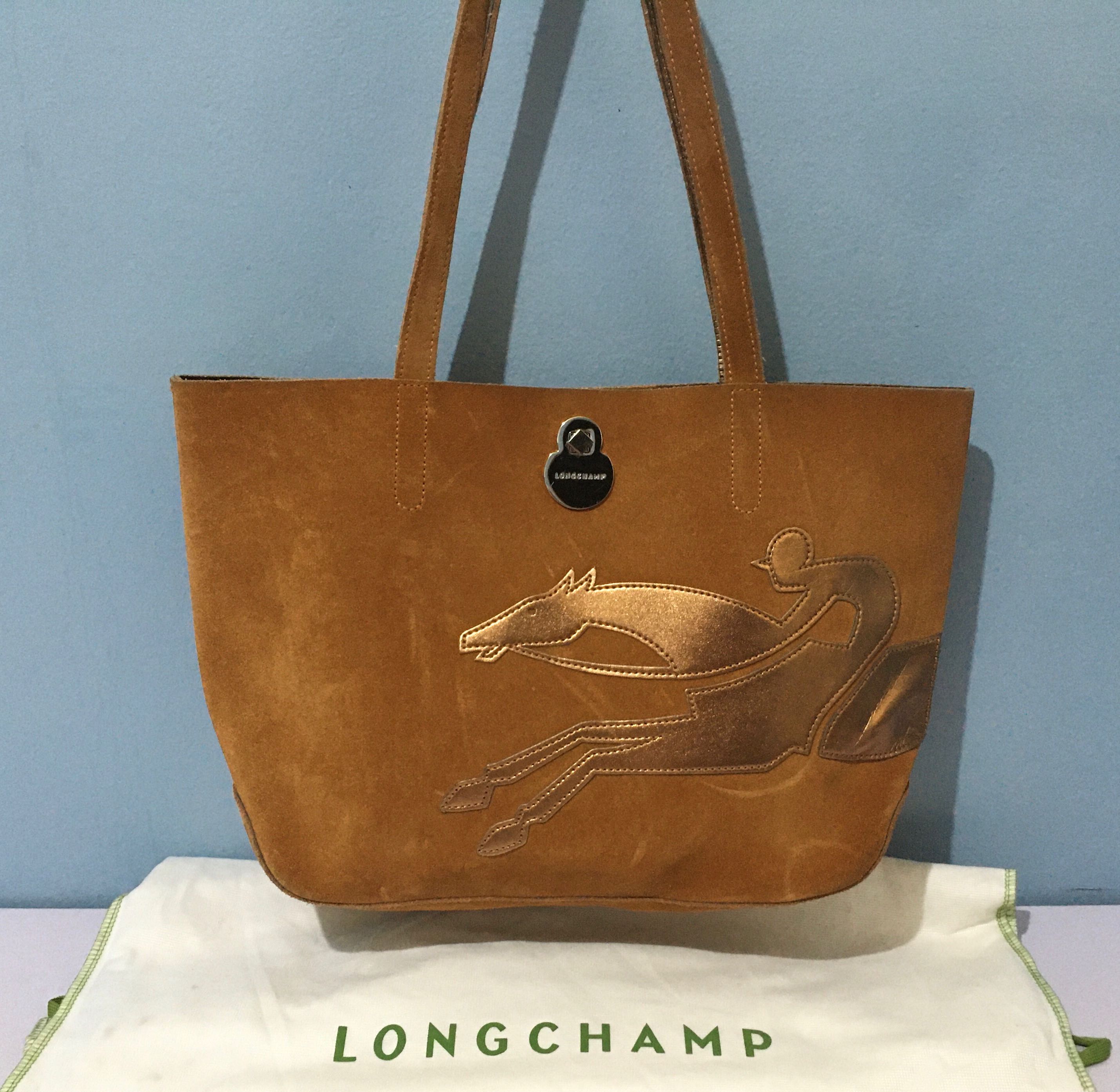 LONGCHAMP SUEDE SHOULDDR BAG w/dustbag, Luxury, Bags & Wallets on Carousell