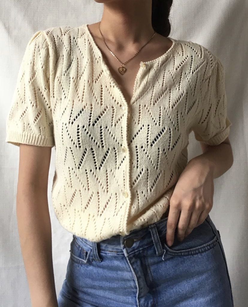 Pale Yellow Knit Top | (y2k, cottagecore), Women's Fashion, Tops ...