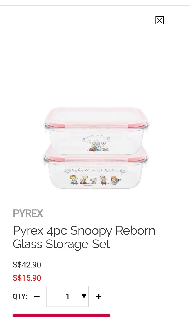 Pyrex snoopy glass container, Furniture & Home Living, Kitchenware ...