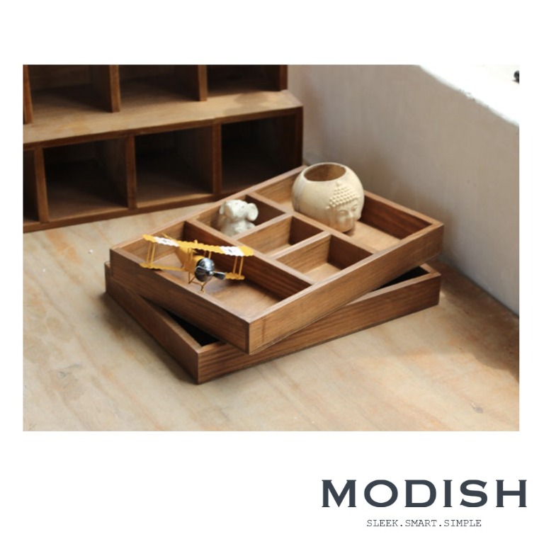 (SG READY STOCK) Retro Wooden Five-grid Office Desk Storage box ...