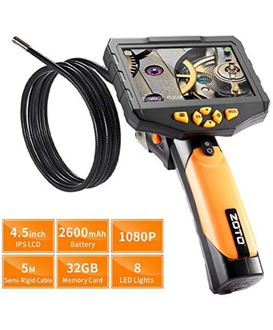 ZOTO Industrial Endoscope, 4.5 Inch 1080P Full HD IPS LCD Digital ...