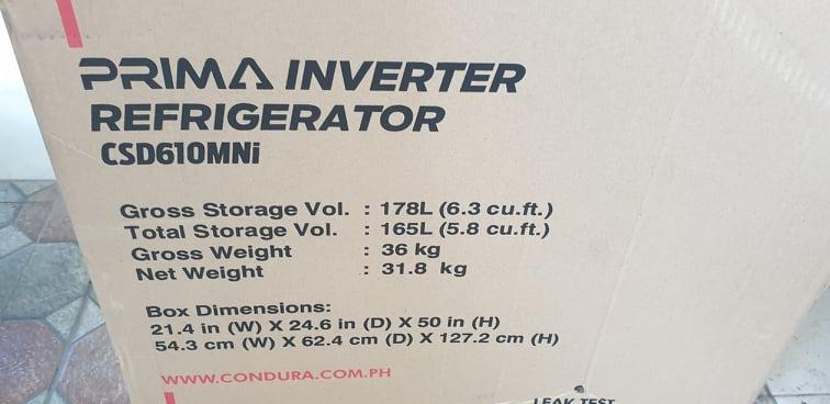 6.3 cu ft CONDURA PRIMA INVERTER REFRIGERATOR, TV & Home Appliances ...
