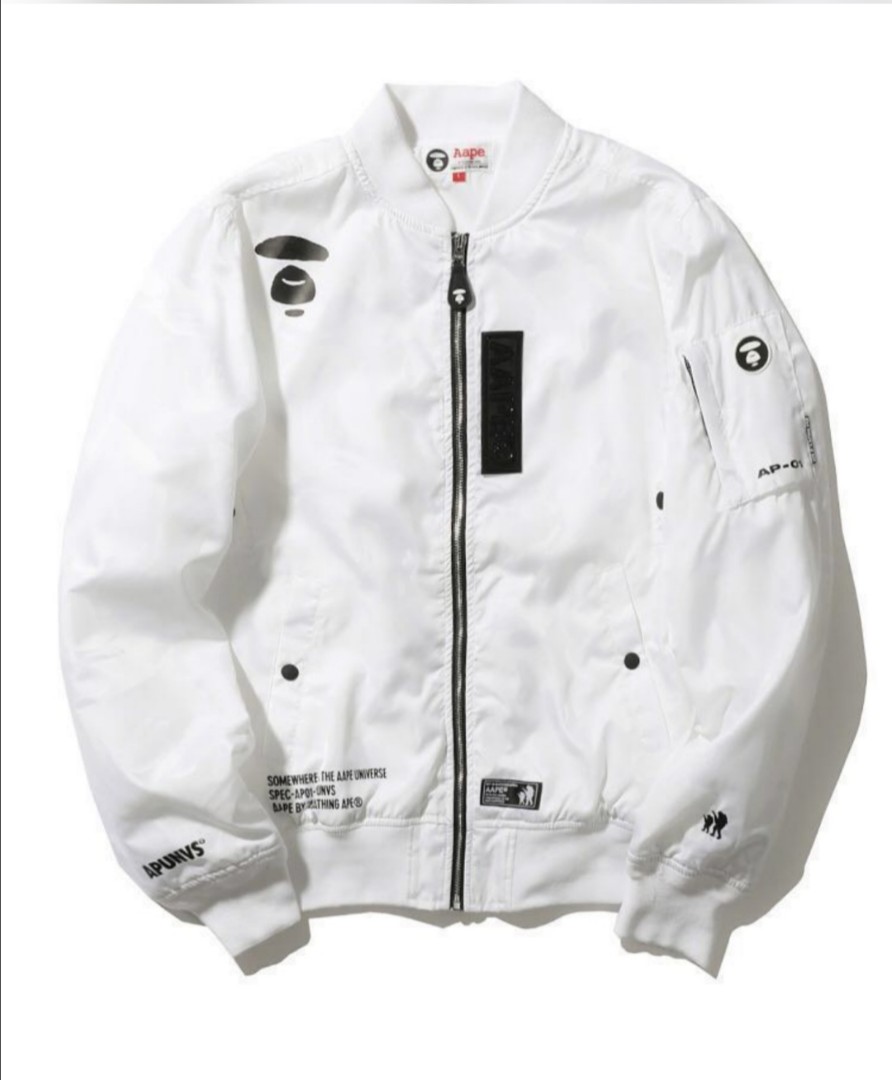 Aape By A Bathing Ape White Bomber Jacket, Men's Fashion, Coats ...