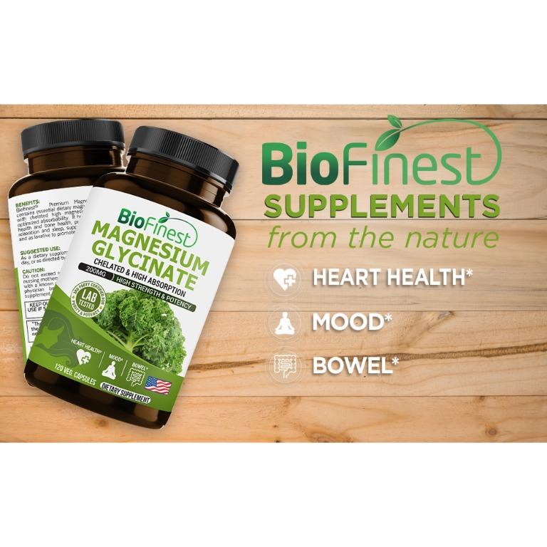 Biofinest Magnesium Glycinate 200mg Chelated - High Absorption Heart ...