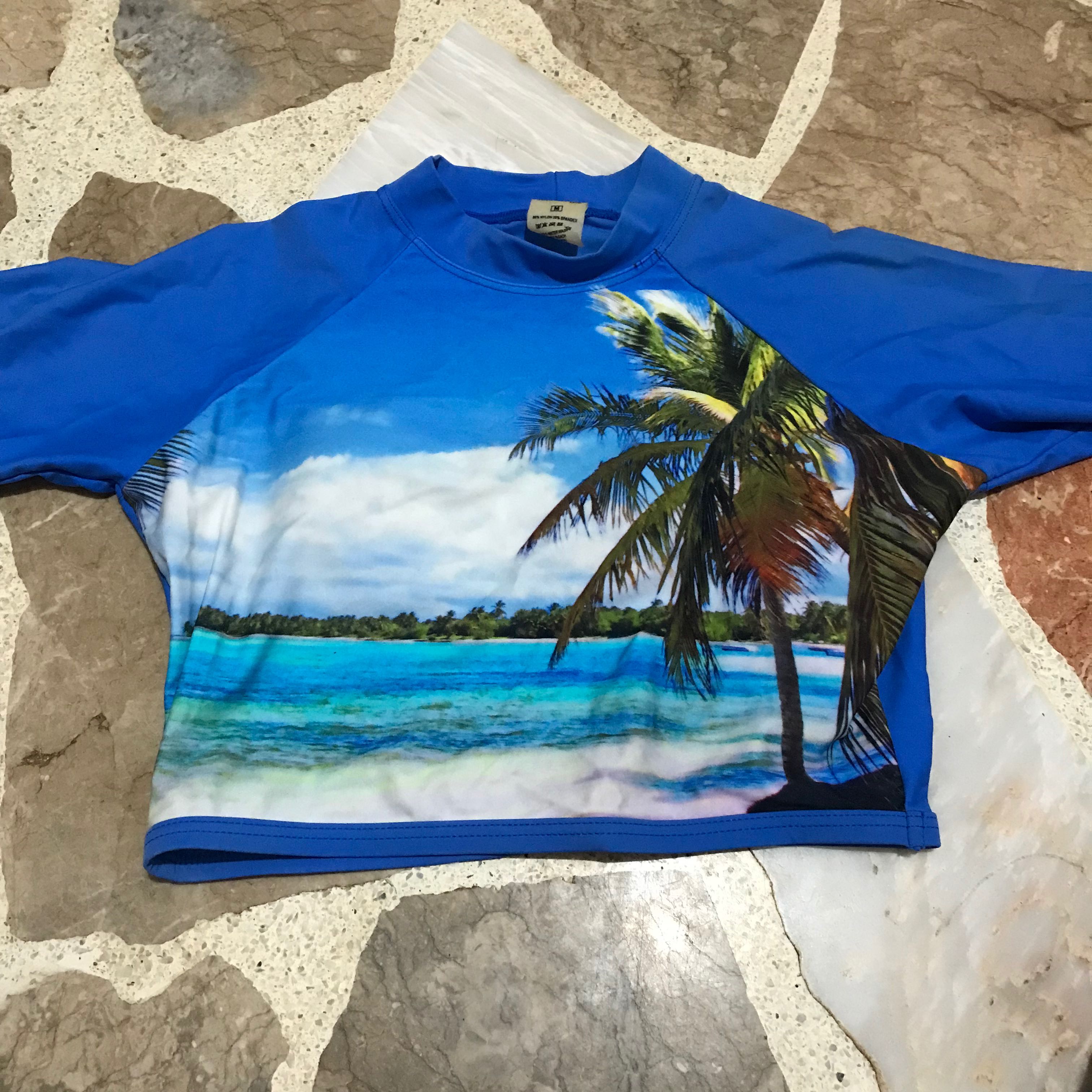 Coco cabana rash guard crop tshirt top, Women's Fashion, Swimwear, Rash ...