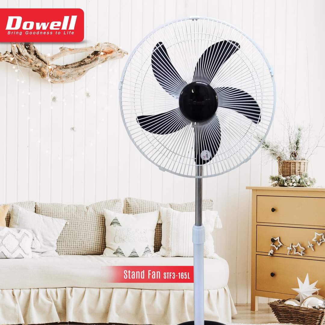 Dowell 16" electric stand fan 5 leaf banana blade white and black ...