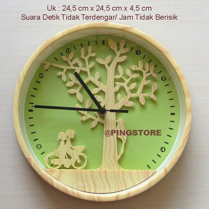 Jam Dinding Embose 3D Art Tree Pohon Sepeda Motif Kayu, Perabotan Rumah ...