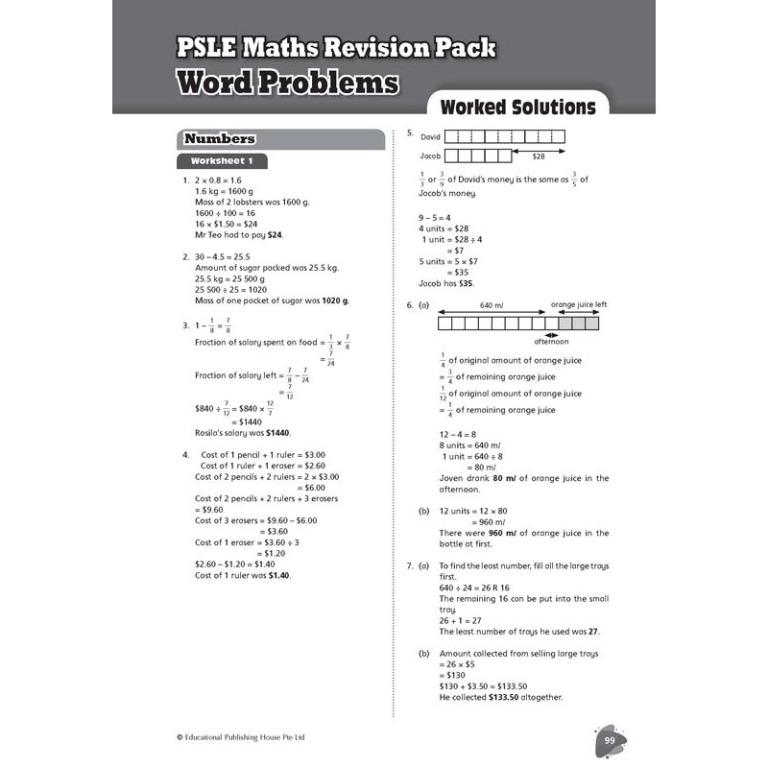 PSLE Mathematics Revision Pack Word Problems Numbers & Algebra/PSLE ...